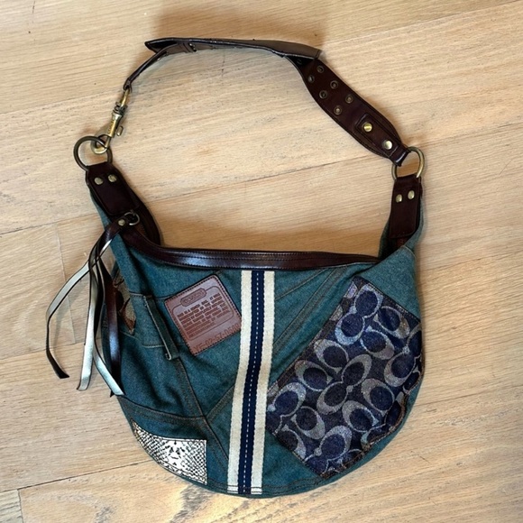 Coach | Bags | Coach Patchwork Denim Shoulder Bag Purse Blue Hobo ...